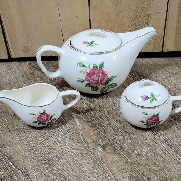unknown | Dining | Vintage Floral Teapot Creamer Sugar Set | Poshmark